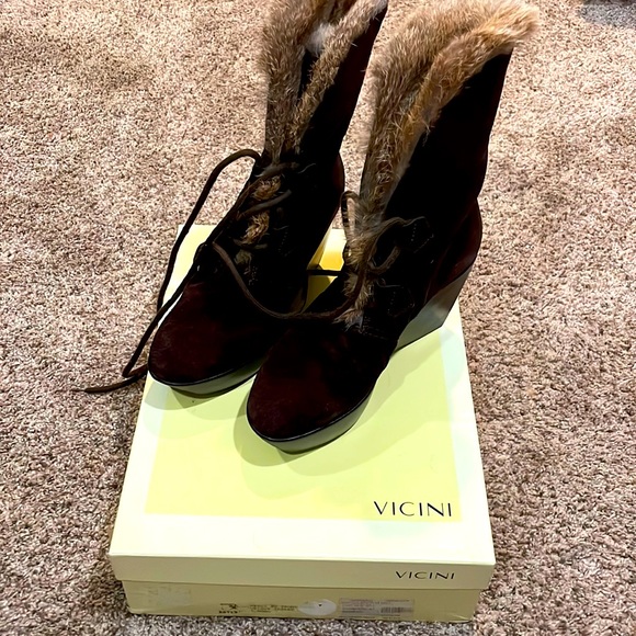 Vicini | Shoes | Nib Vicini Fur Lined Brown Wedge Lace Up Boots | Poshmark